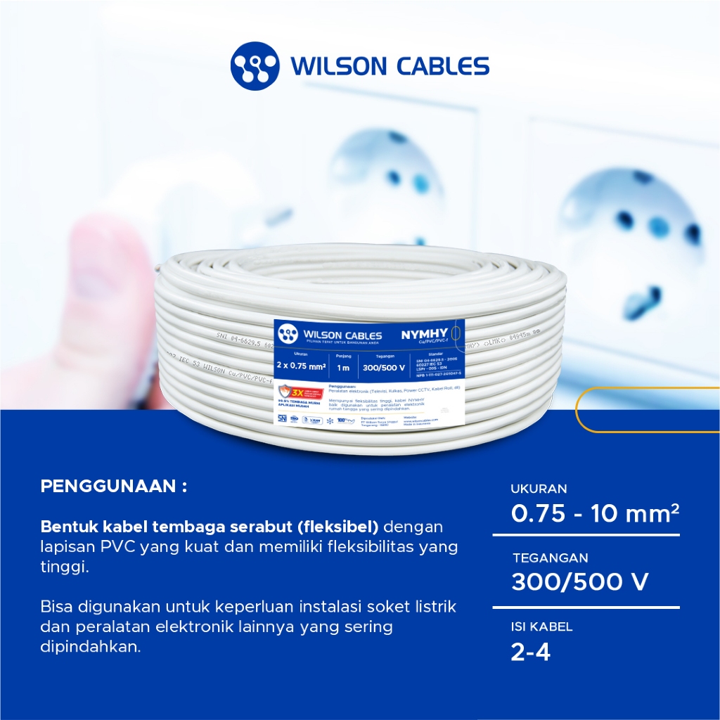 Jual WILSON CABLES - NYMHY 2x0.75 mm² Meteran - Kabel Tembaga Serabut | Shopee Indonesia