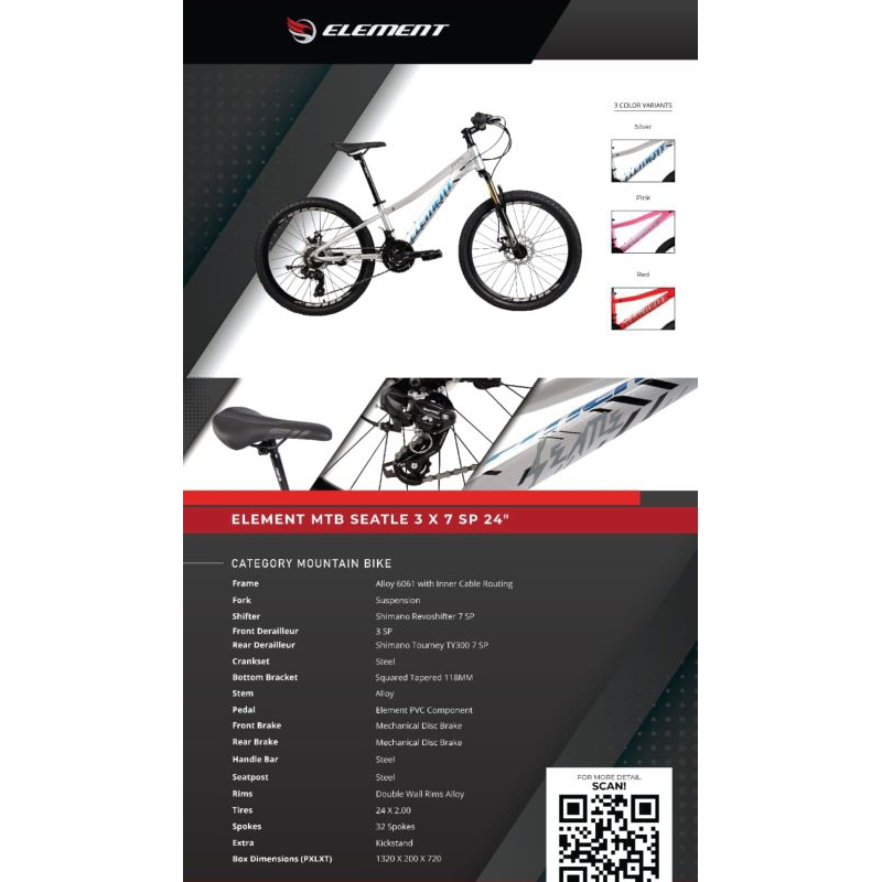 Jual SEPEDA GUNUNG MTB 20 24 INCH ELEMENT SEATLE / BATTLE 3x7 SPEED SHIMANO ALLOY | Shopee Indonesia