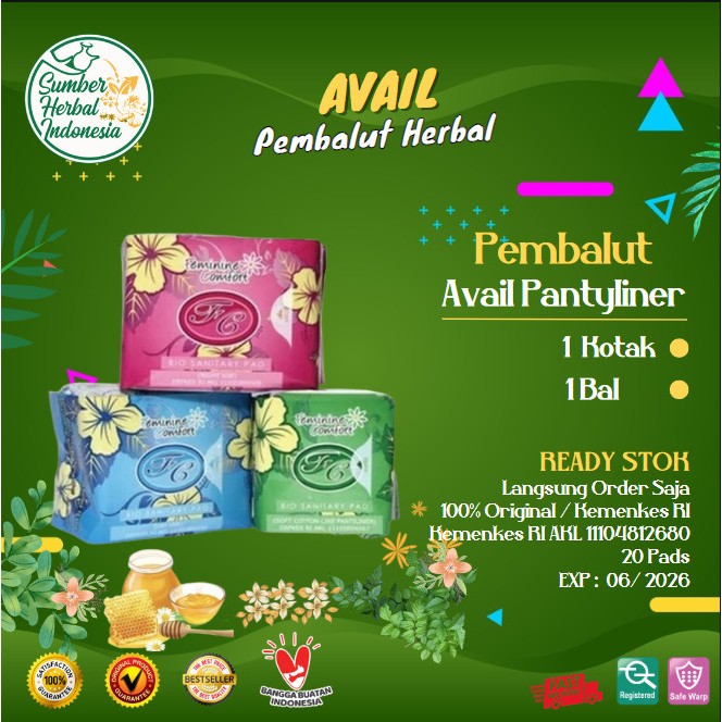 Jual avail pembalut herbal hijau biru merah satuan , satuan Original ...