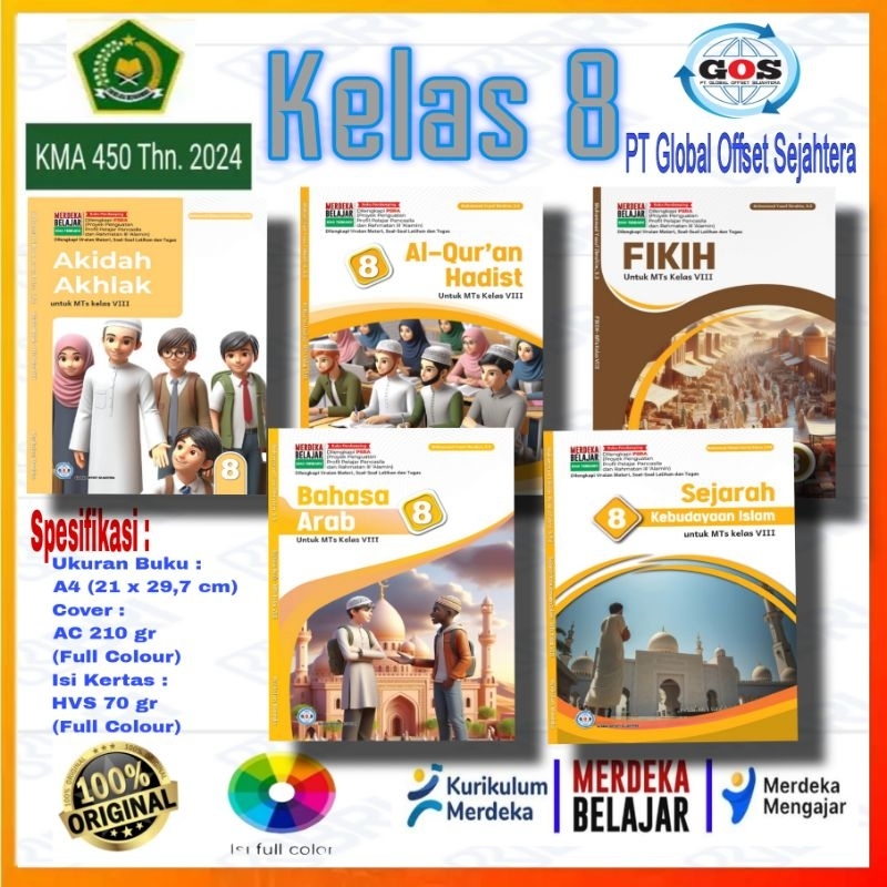 Jual Buku Siswa Kelas 8 MTs Akidah Akhlak, Al Quran Hadist, Fikih, Bahasa Arab, SKI Kurikulum ...