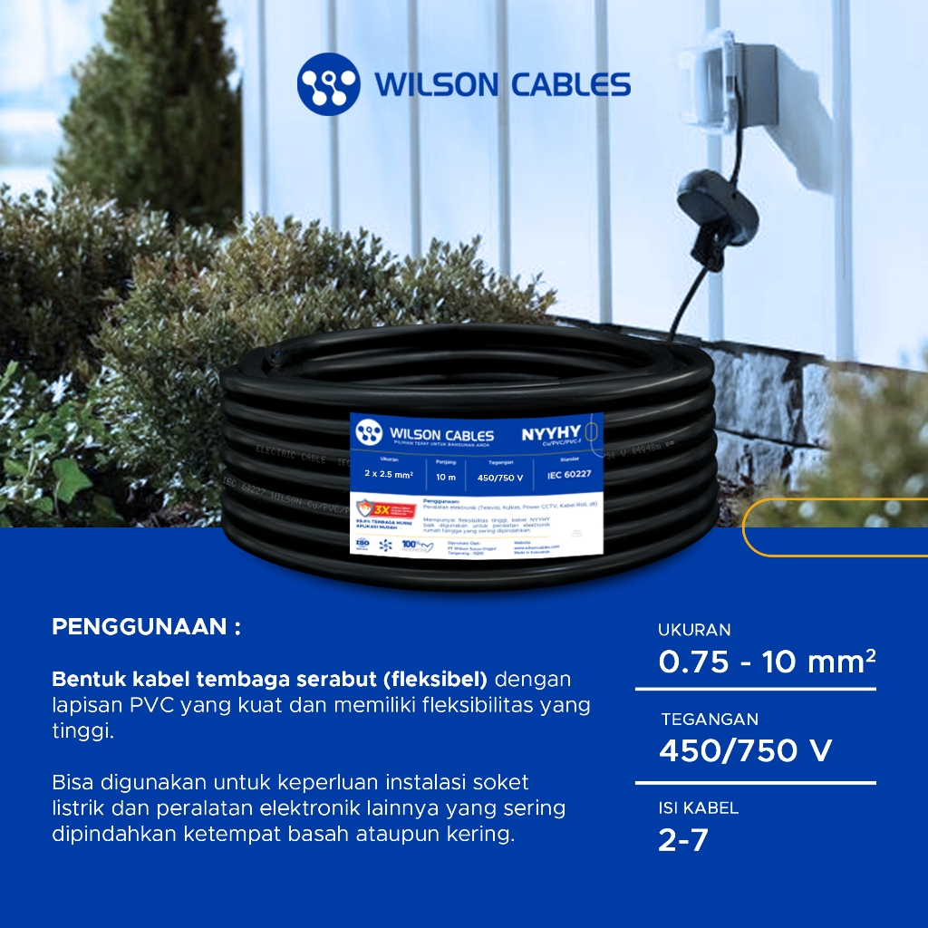 Jual WILSON CABLES - NYYHY 2x2.5 mm² (10 Meter) - Kabel Listrik Tembaga ...