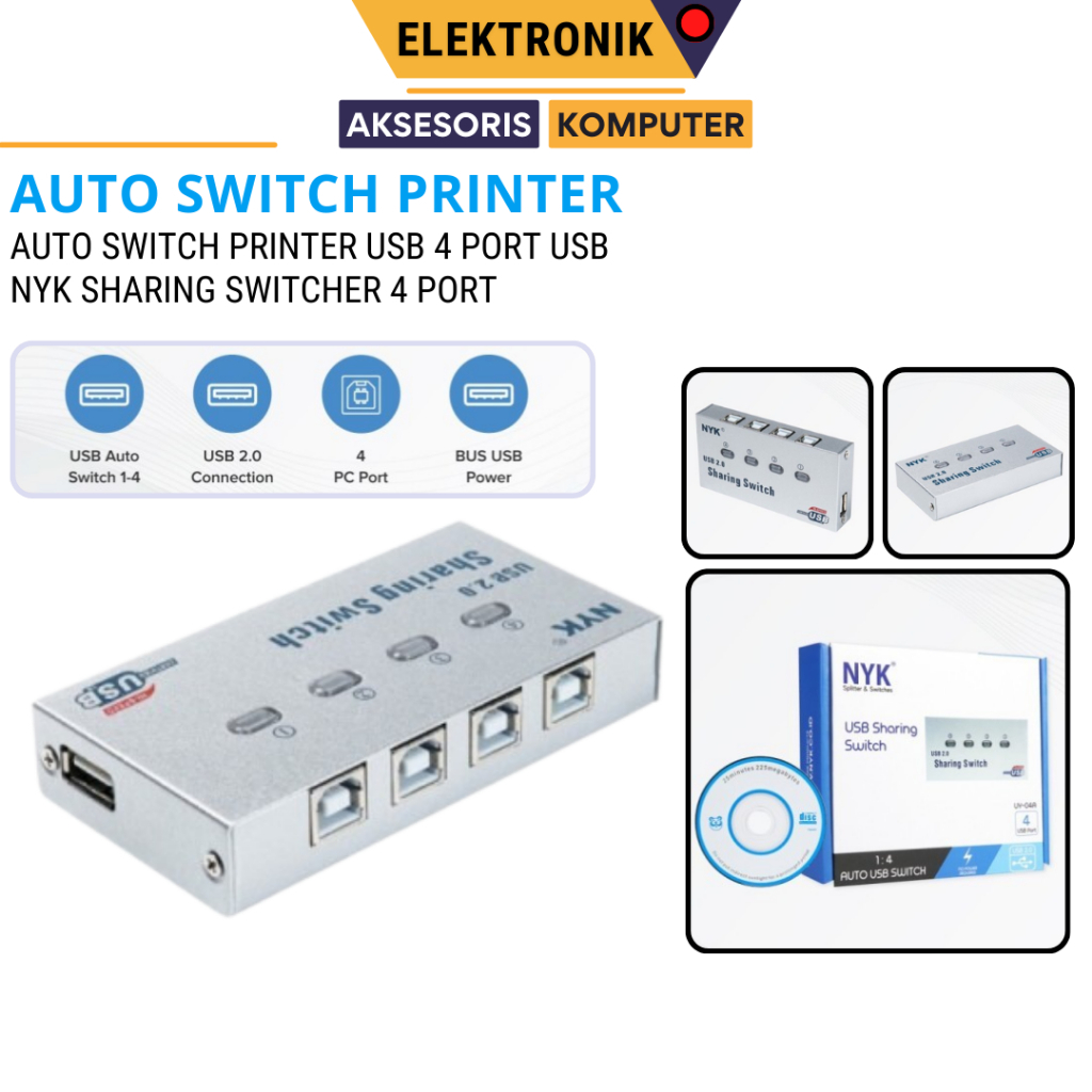 Jual NYK Auto Switch Data Printer USB 4 Port Sakelar Otomatis | Shopee Indonesia