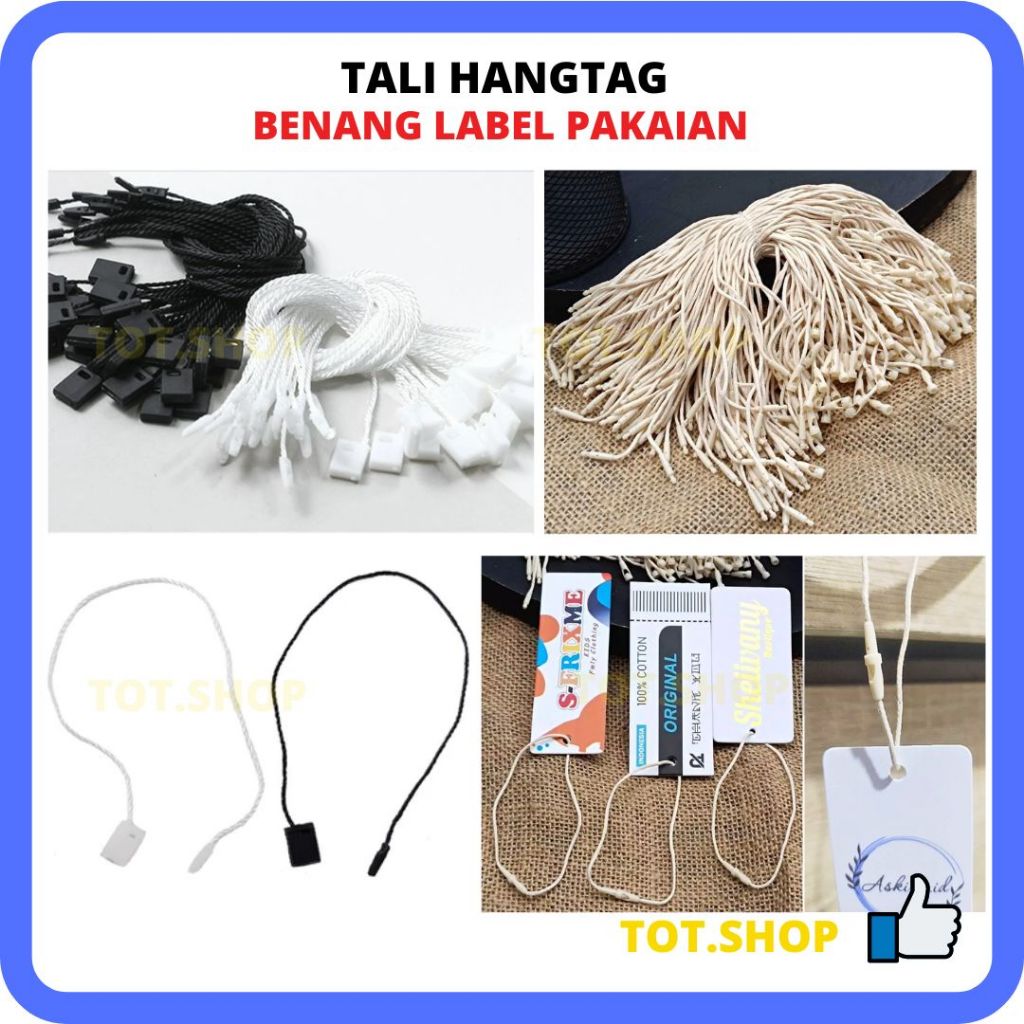 Jual [1.000pcs] TALI HANG TAG Hitam Putih LABEL BAJU PAKAIAN Benang ...