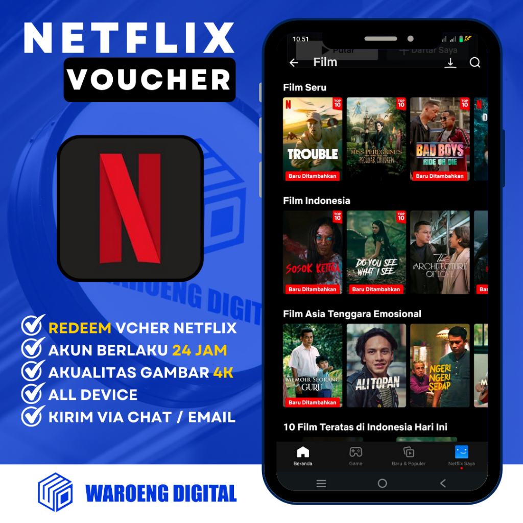 Jual VOUCHER NETFLIXXX REDEEM 24 JAM Premium Android IOS PC Bergaransi ...