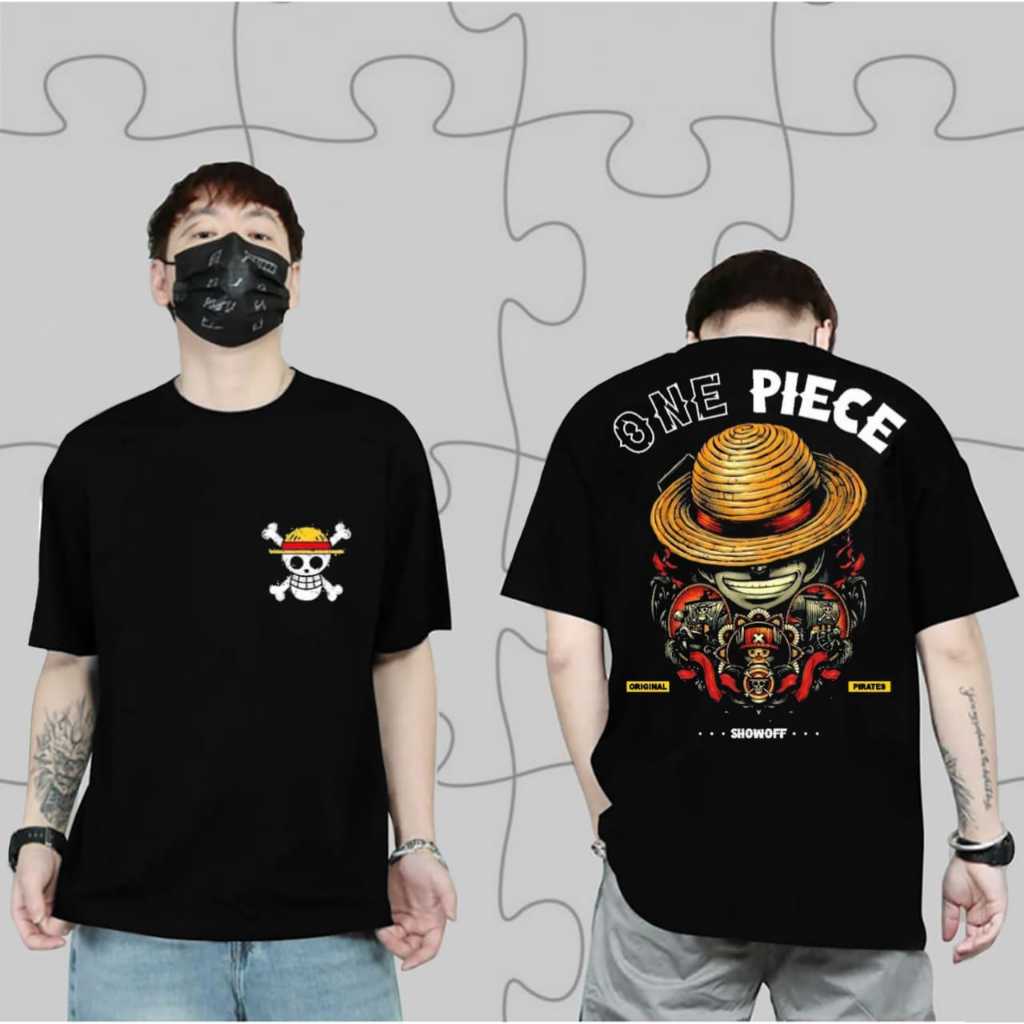 Jual KAOS T-SHIRT DISTRO BERGAMBAR TOPI JERAMI TULISAN ONE PIECE OUTFIT ...