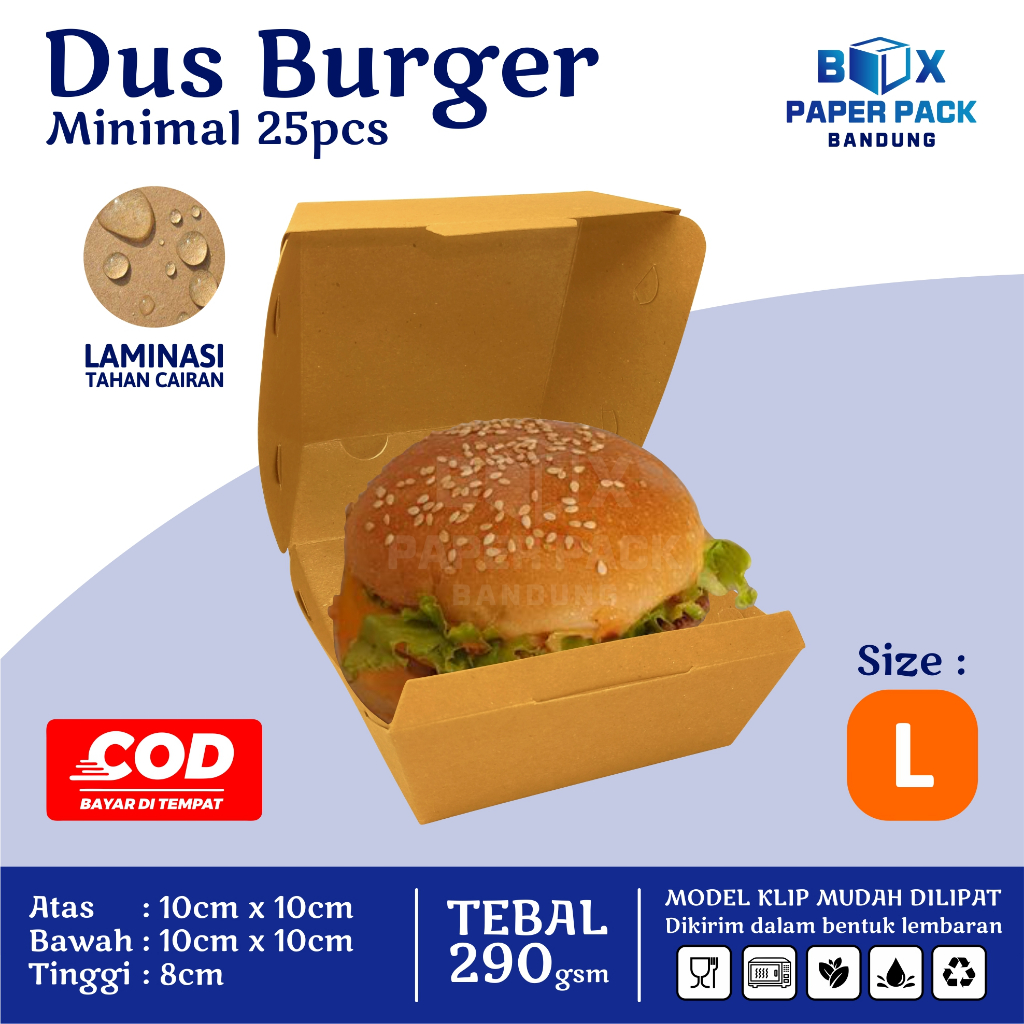 Jual Dus Burger Box Size L Kraft 290 gsm Kotak Brown Paper Craft Roti ...