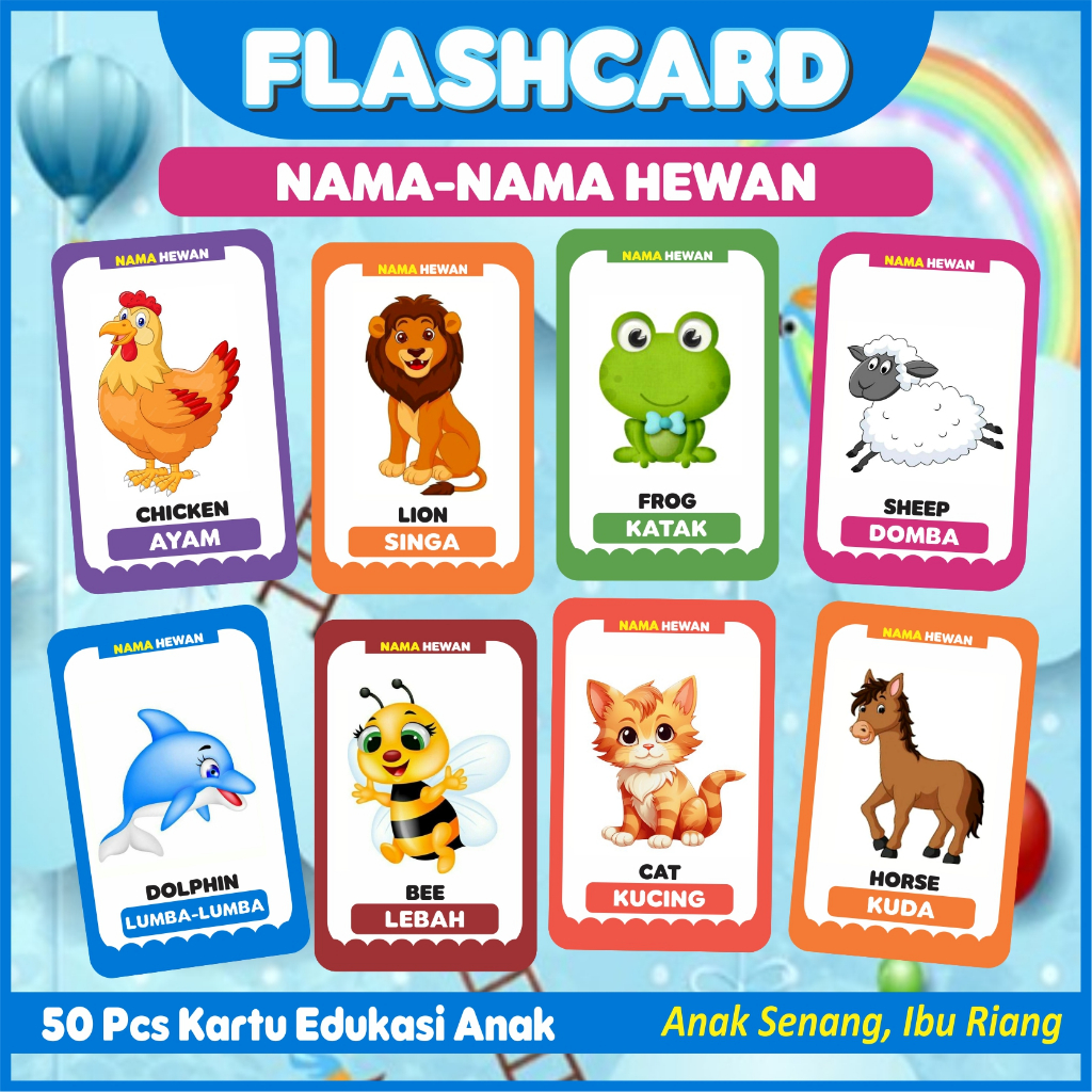 Jual Flash Card Nama Hewan Bahasa Indonesia Kartu Edukasi Anak COD ...