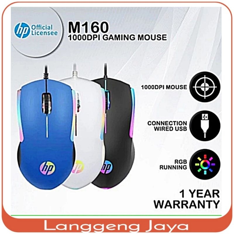 Jual Mouse gaming HP RGB LED 160 HITAM WIRED 1000DPI | Shopee Indonesia