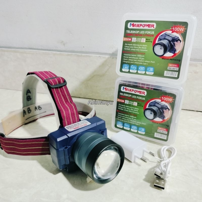 Jual senter kepala maxpower teleskop LED LASER 100 WATT MX-S018 sensor ...