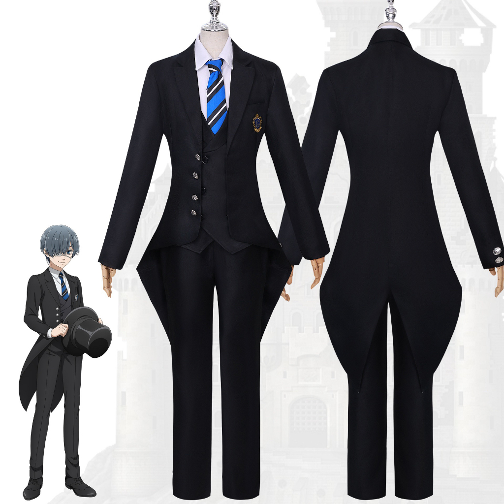 Jual Black Butler Ciel Phantomhive Cosplay Costume School Uniform Wig ...