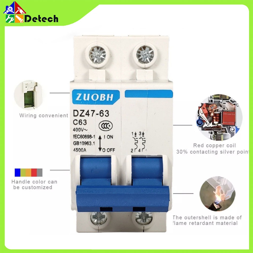Jual MCB DC 2P 1-6pcs 63A circuit breaker PV solar panel surya Tegangan ...