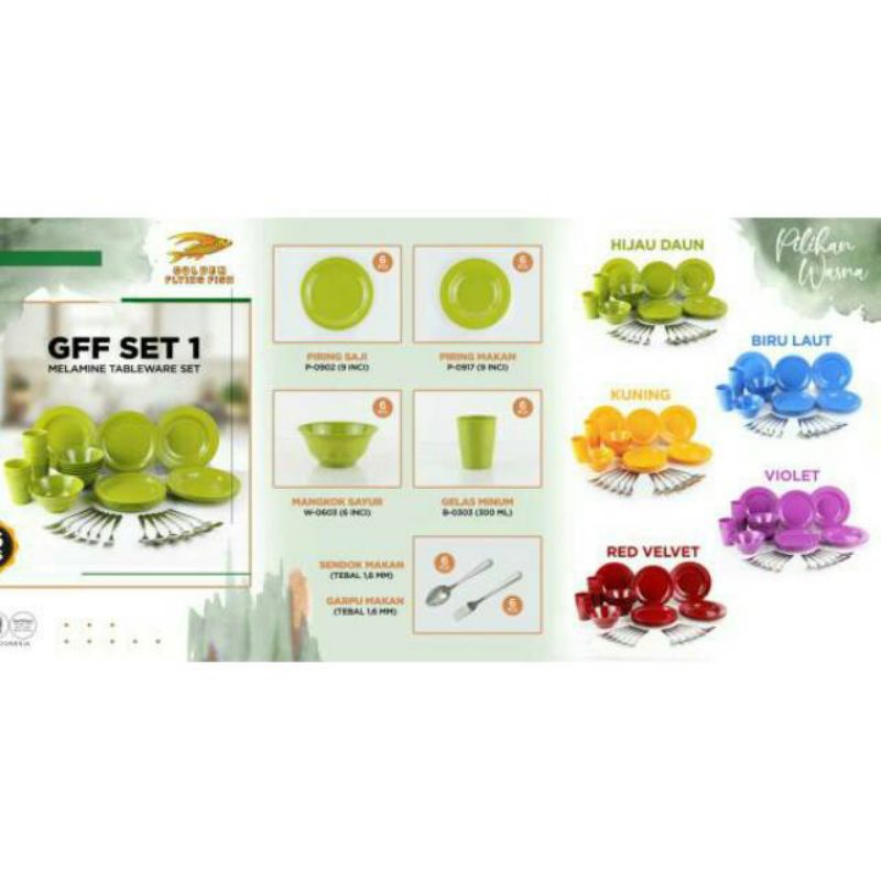 Jual SATU SET MELAMIN GOLDEN FLYING FISH isi 36 pcs/ Peralatan makan ...