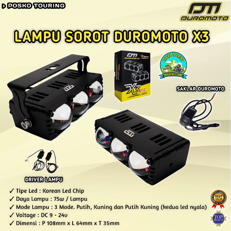 Jual Lampu Sorot Duromoto X3 X 3 Mobil Motor Cahaya Putih Kuning | Shopee Indonesia