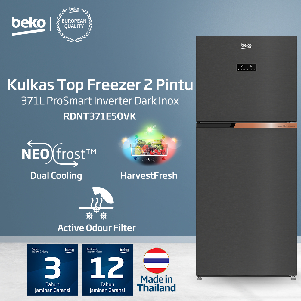 Jual Beko Kulkas 2 Pintu RDNT371E50VK - Kapasitas 371liter Inverter | Shopee Indonesia