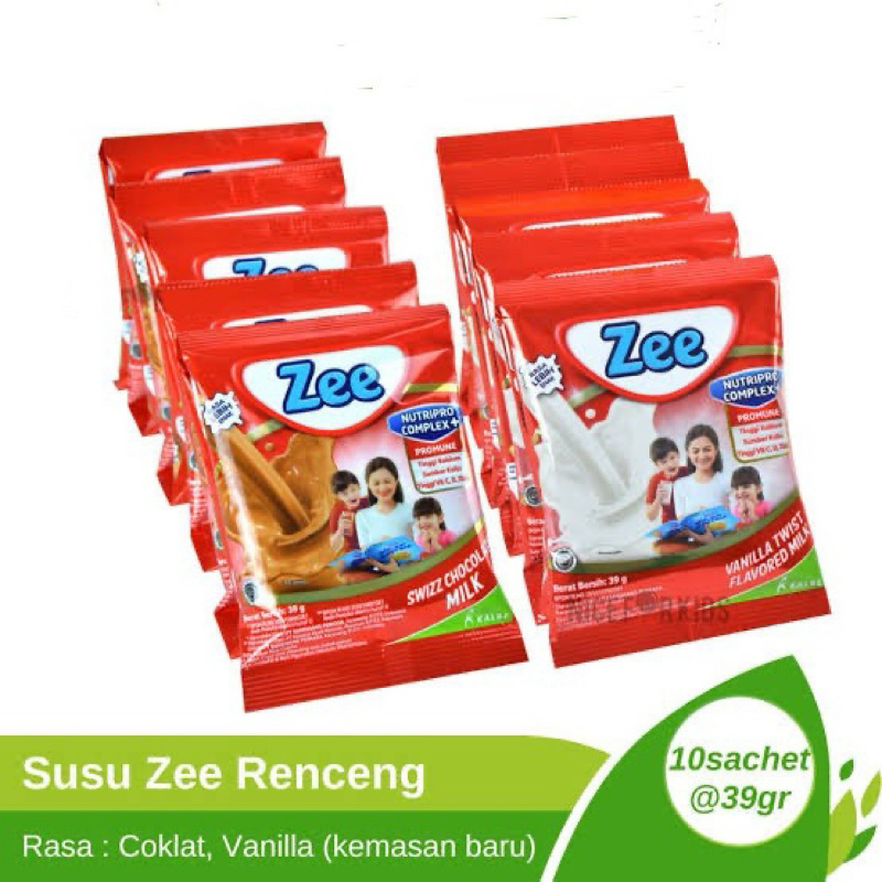 Jual Susu Zee sachet 40gr rasa Coklat/ Vanilla-Renceng (isi 10sachet ...