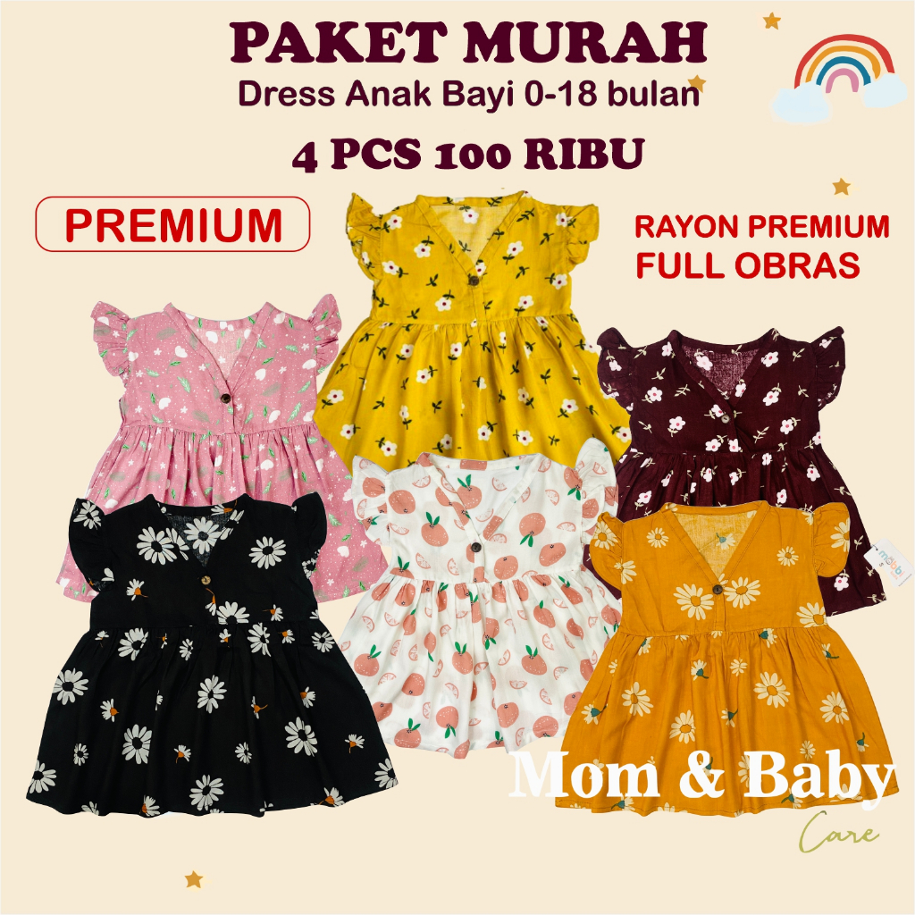 Jual Paket Hemat 4 pcs Dress Bayi Perempuan ( 0 Sampai 3 Tahun ) Dress ...