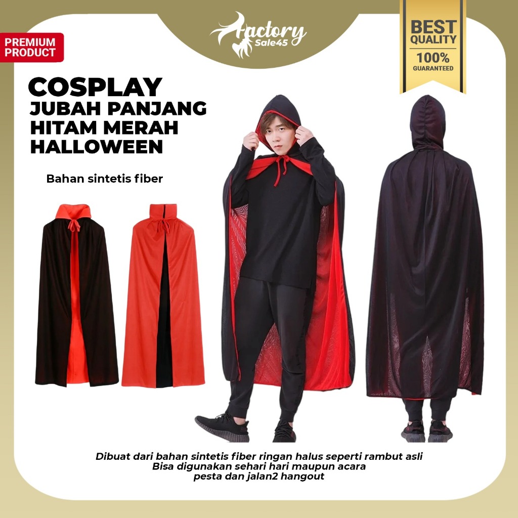Jual Jubah Hitam Merah Halloween Kostum Gaun Mantel Di Tangan ...