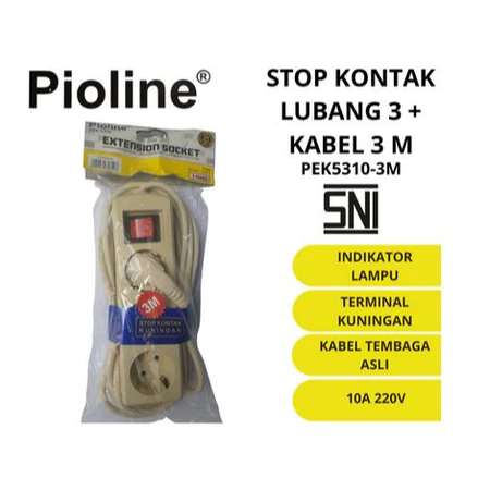 Jual BAS Stop Kontak kabel 3 Lubang 3M Pioline / Colokan Listrik ...