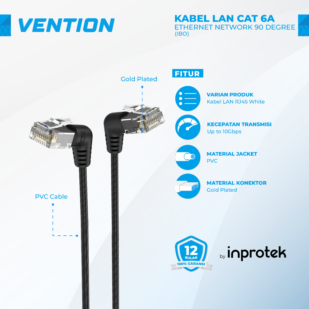 Jual Vention 12M Kabel LAN Ethernet RJ45 Cat.6a Gigabit Network Patch ...