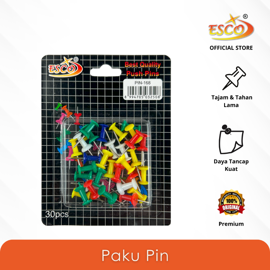 Jual ESCO Paku Pin / Pin Mading / Jarum Tekan / Push Pin PIN-168 ...
