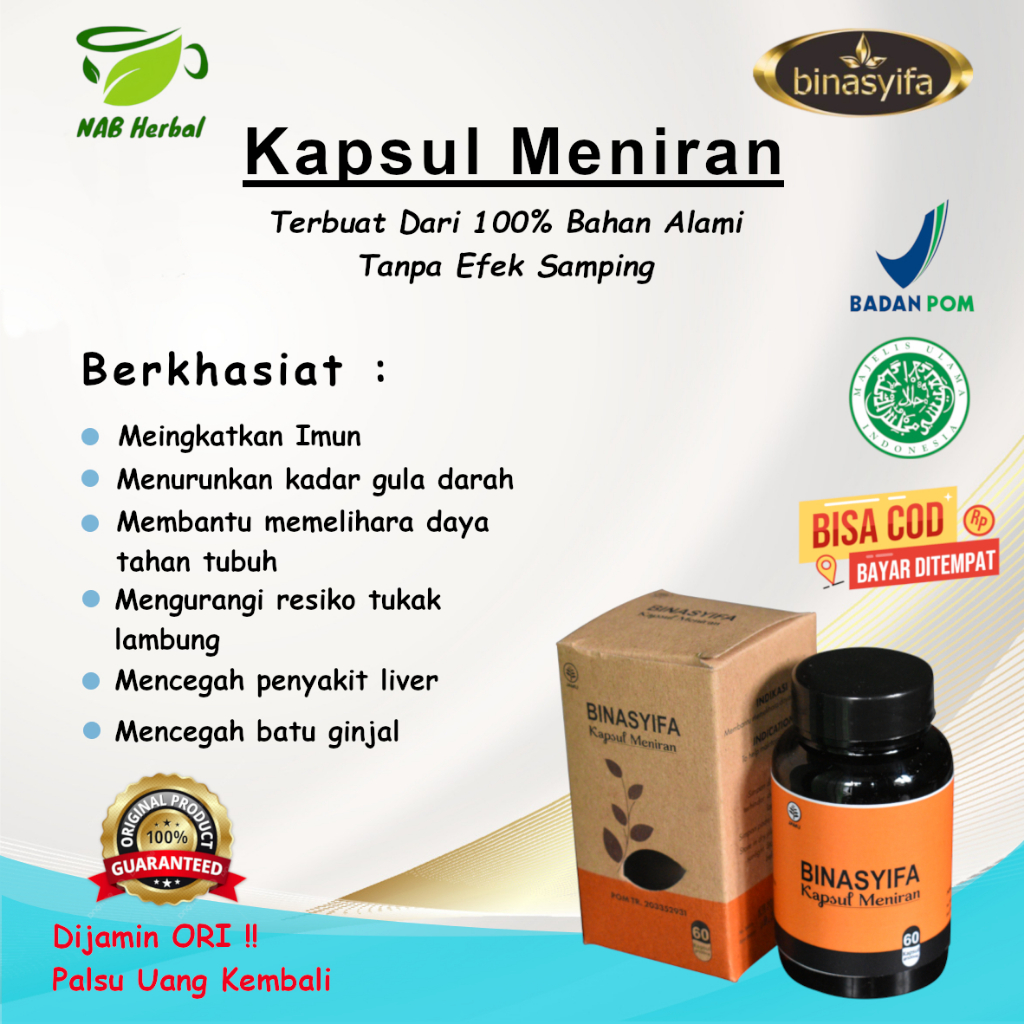 Jual Herbal Alami Penambah imun Kapsul Meniran BINASYIFA Original BPOM ...