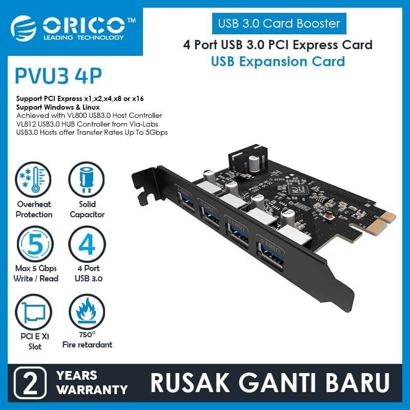 Jual ORICO 4ports USB3.0 PCI-E express card - PVU3-4P | Shopee Indonesia