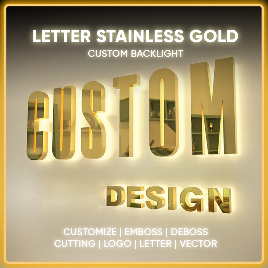 Jual Backlight GOLD Stainless CUSTOM LOGO LETTER HURUF | Shopee Indonesia