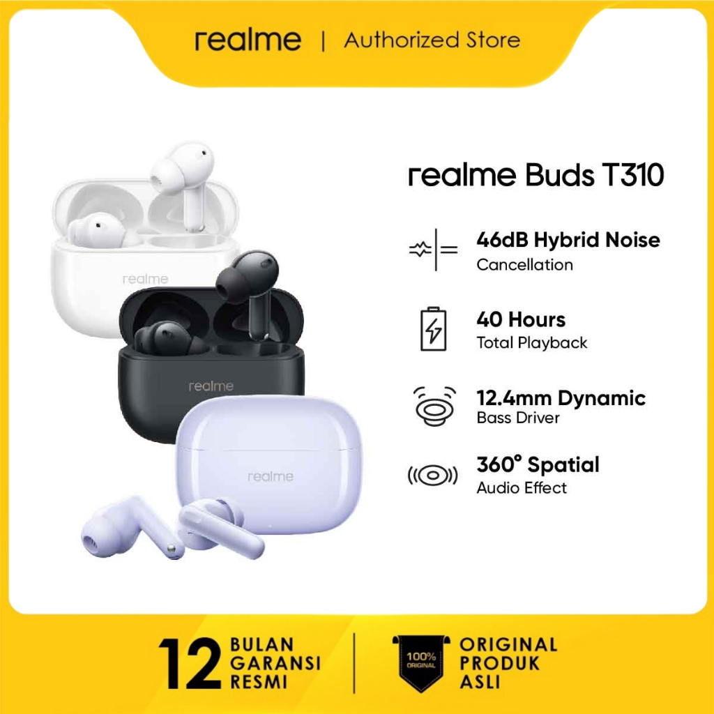 Jual realme Buds T310 (46dB Hybrid Noise Cancellation 12.4mm Dynamic ...
