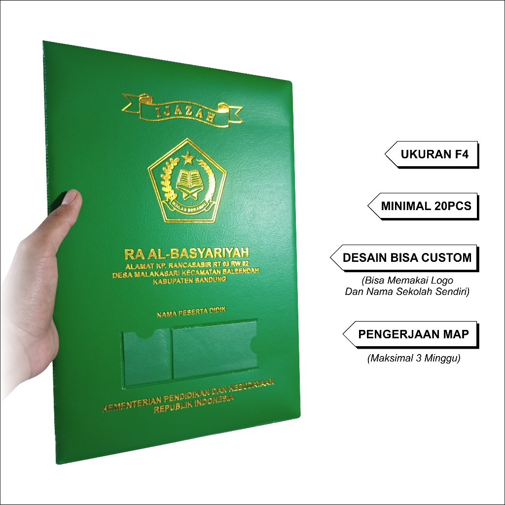 Jual (MIN. 20PCS) CETAK MAP IJAZAH ISI PLASTIK 2 LEMBAR UNTUK RA KB TK ...