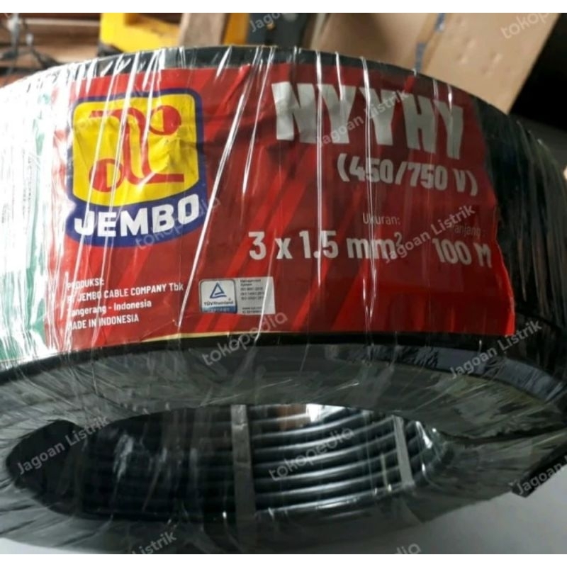 Jual Kabel Listrik Serabut NYYHY 3x1.5 mm2 Jembo Hitam 1 Roll 50 meter / 100 Meter NYYHY 3 x 1.5 ...