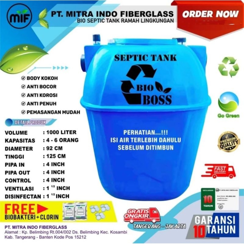 Jual septic tank 1000 Liter. Biomif,Biotech,Bioboss,Biofil,Biofilter ...
