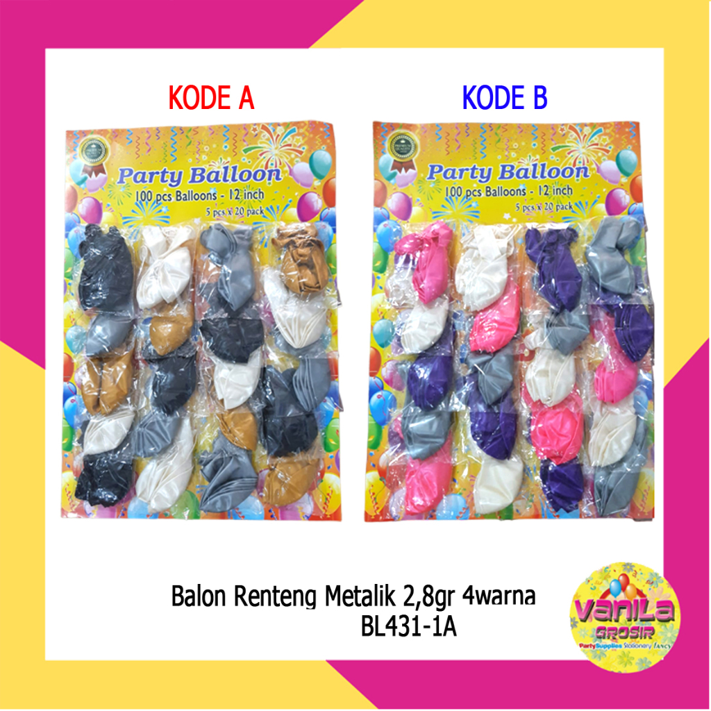 Jual (100Pcs) Balon Renteng Metalik 4 Warna 2,8gr, balon latex, balon ...