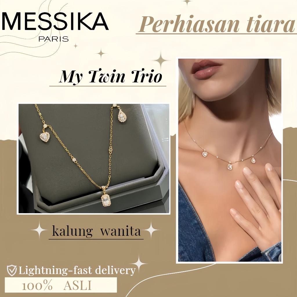 Jual MESSIKA, My Twin Trio, kalung berlian emas wanita, elegan dan modis [100% asli] | Shopee ...