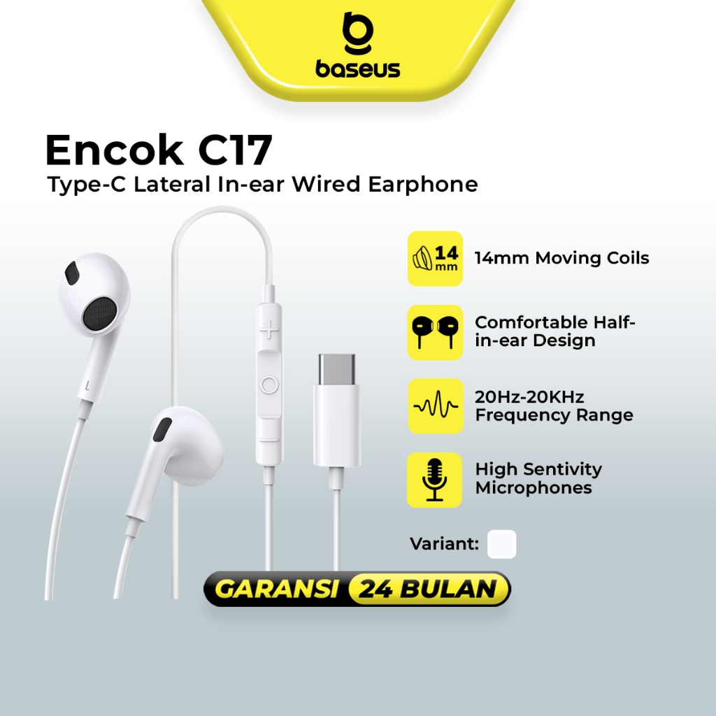 Jual BASEUS Encok Type-C lateral in-ear Wired Earphone C17 NGCR ...