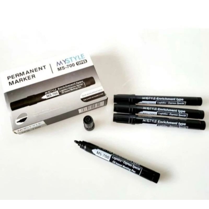 Jual MYSTYLE spidol permanent warna hitam 1 pak isi 12 pcs | Shopee ...