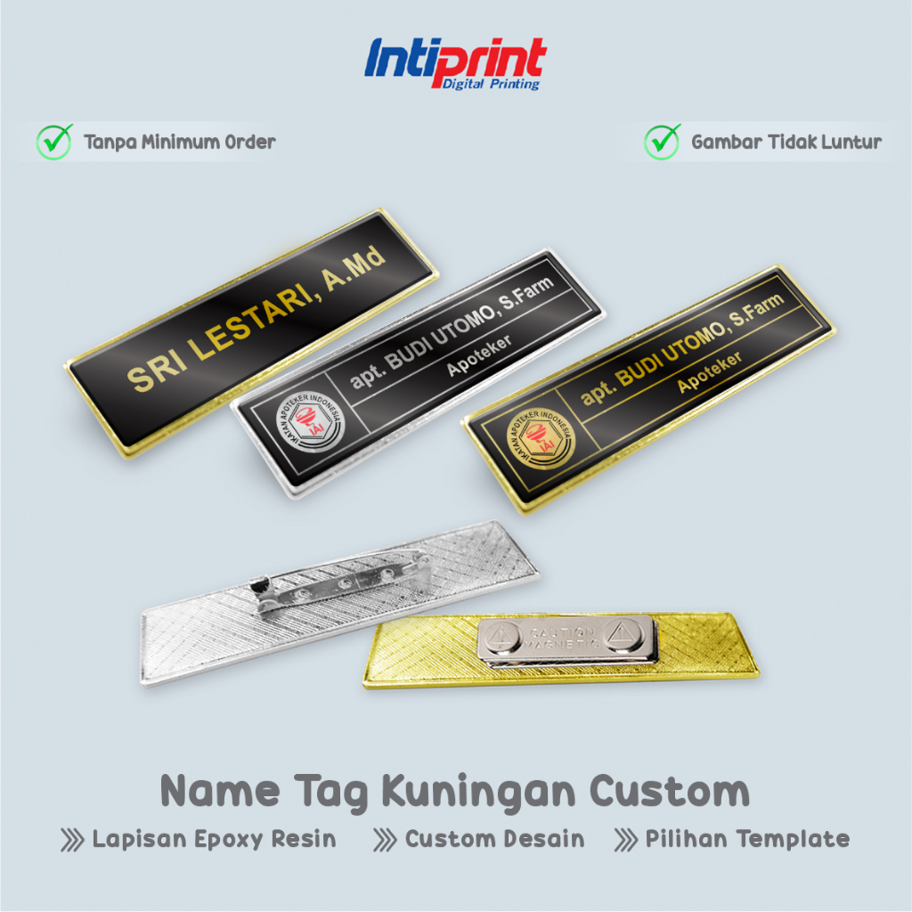 Jual Name Tag Magnet Kuningan Gold / Nametag Peniti Silver Nameplate ...