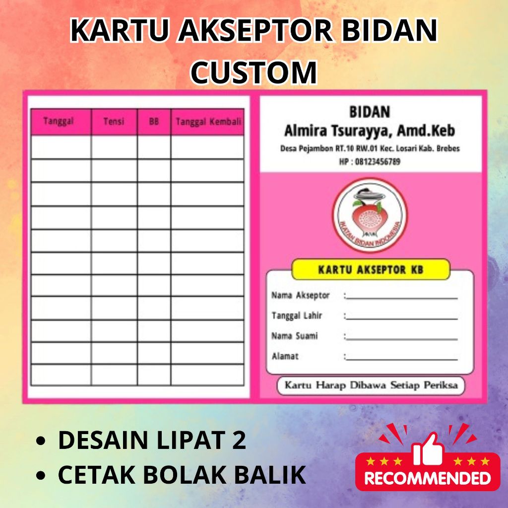 Jual KARTU AKSEPTOR KB BIDAN CUSTOM NAMA DAN ALAMAT SESUAI KEINGINAN ...