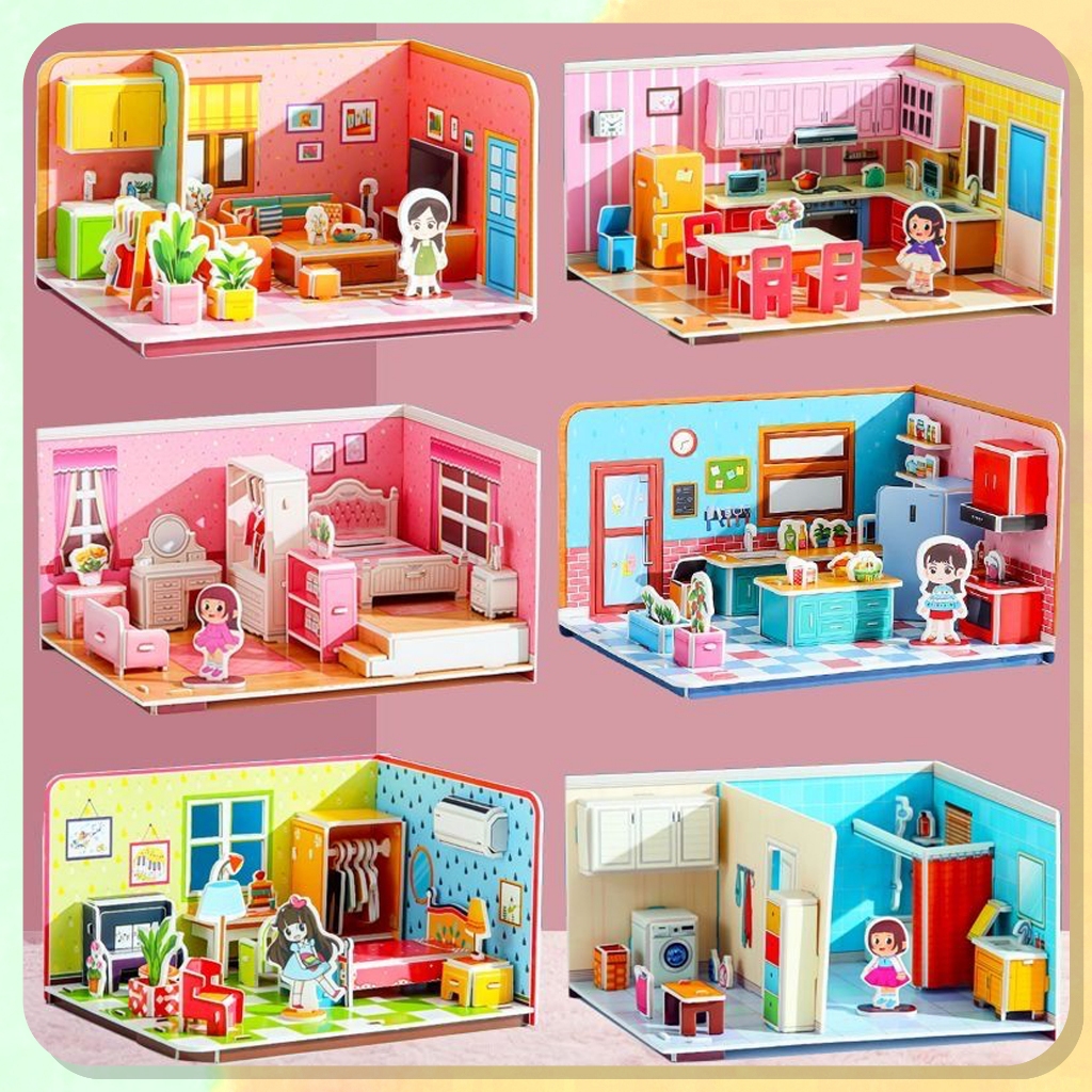Jual Mainan Edukasi Interior Rumah DIY Puzzle 3D Miniatur DIY Besar ...
