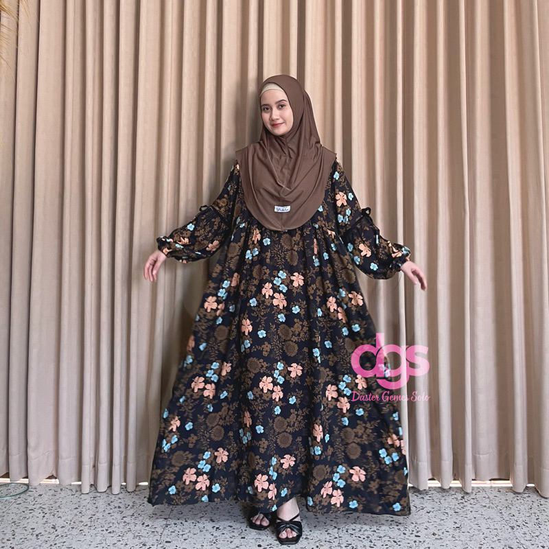 Jual Kiyara Dress Jumbo Hijab Motif Lengan Balon Pita Rayon Viscose ...