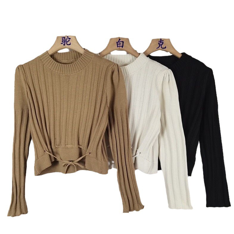 Jual MISS'O BJ1655 Baju Sweater Korea Rajut CropTop Lengan Panjang Crop ...