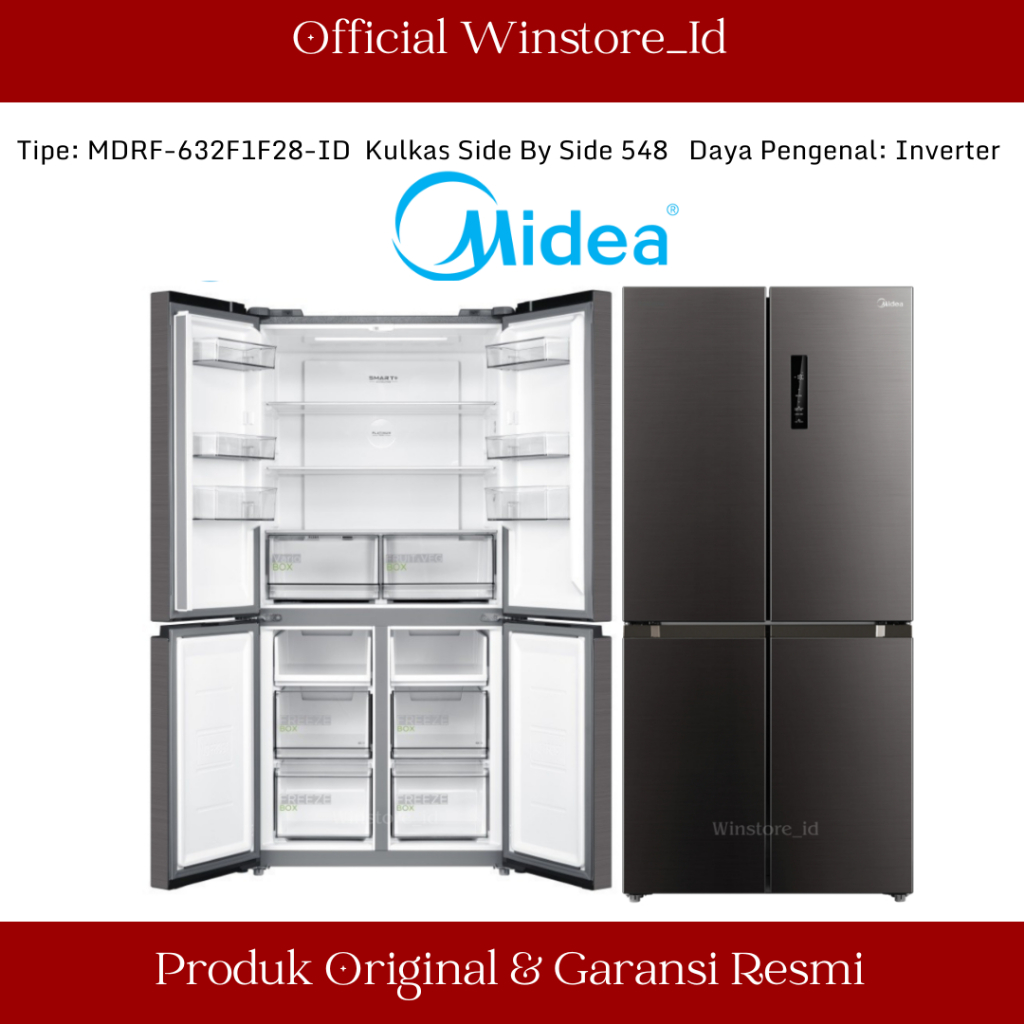 Jual MIDEA KULKAS SIDE BY SIDE MDRF632FIF28-ID 470L LOW WATT GARANSI ...