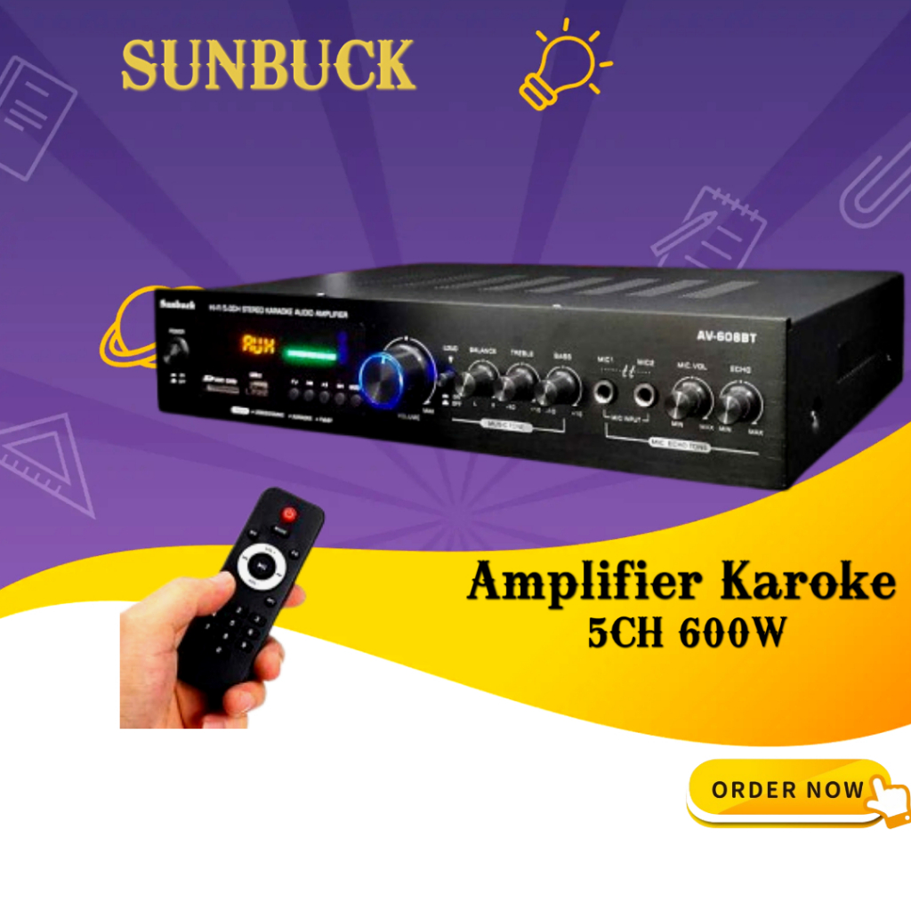 Jual Amplifier Karaoke Audio Bluetooth 5CH 600W - Sunbuck AV-608BT ...