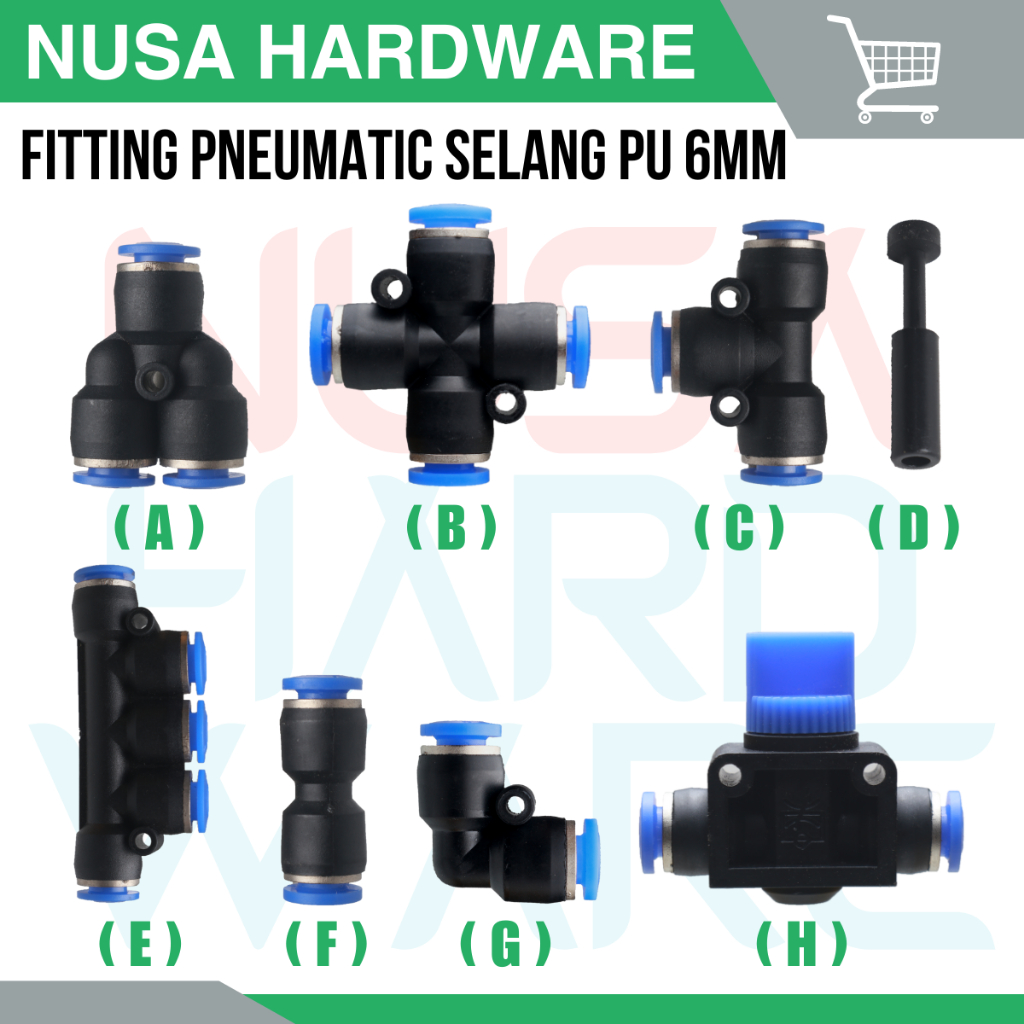 Jual Fitting Pneumatic Slip Lock Selang PU 6mm / Tee T / Joiner Lurus ...