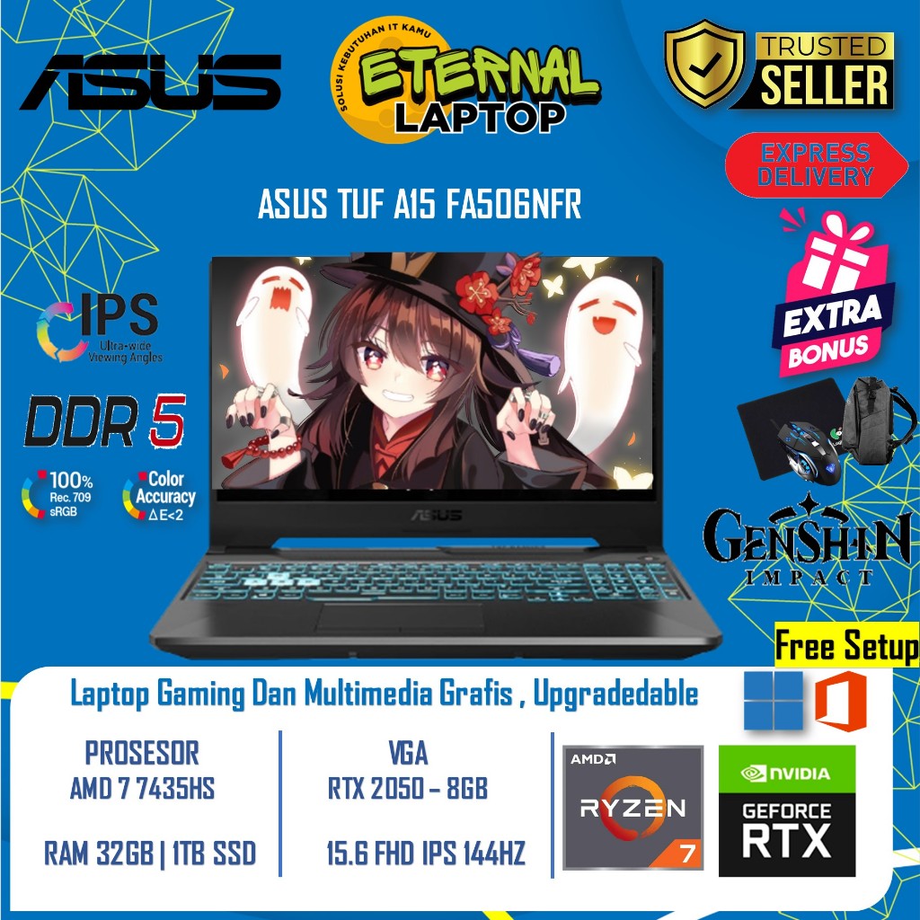Jual Laptop ASUS TUF A15 FA506N Ryzen R5-7535HS RAM 32GB DDR5 1TB SSD ...