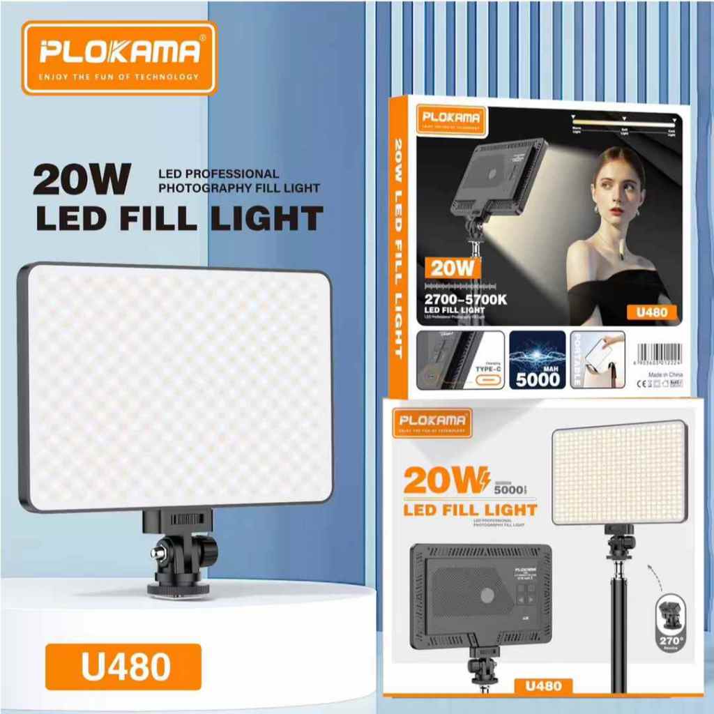 Jual PLOKAMA U480 Lampu MUA Foto Produk Studio LED Camera Light 5000mAh ...