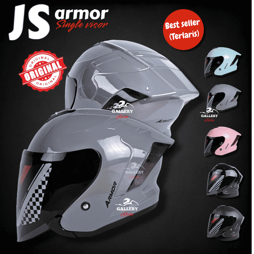 Jual JS ARMOR DARK GREY GLOSSY | HELM HALF FACE | Shopee Indonesia