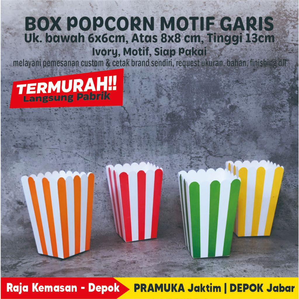 Jual Box Popcorn Garis 8x8x13 cm | Shopee Indonesia