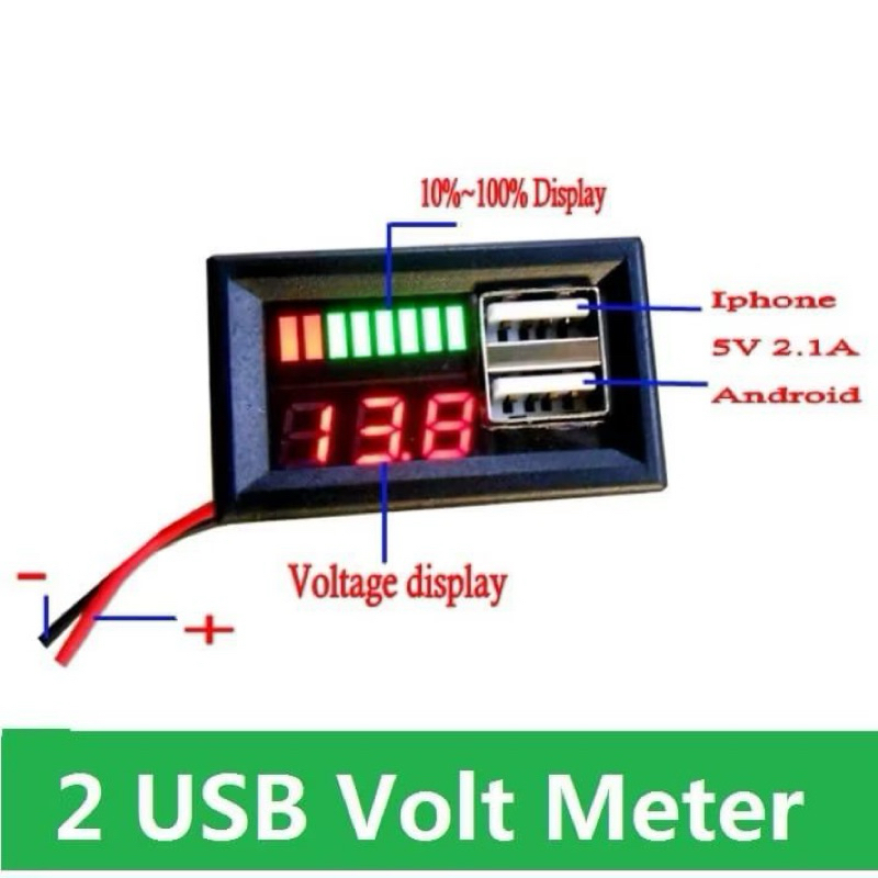 Jual Volt Meter Indikator Level Baterai Aki Accu Handphone Android Aplle Voltage + 2 USB Display ...
