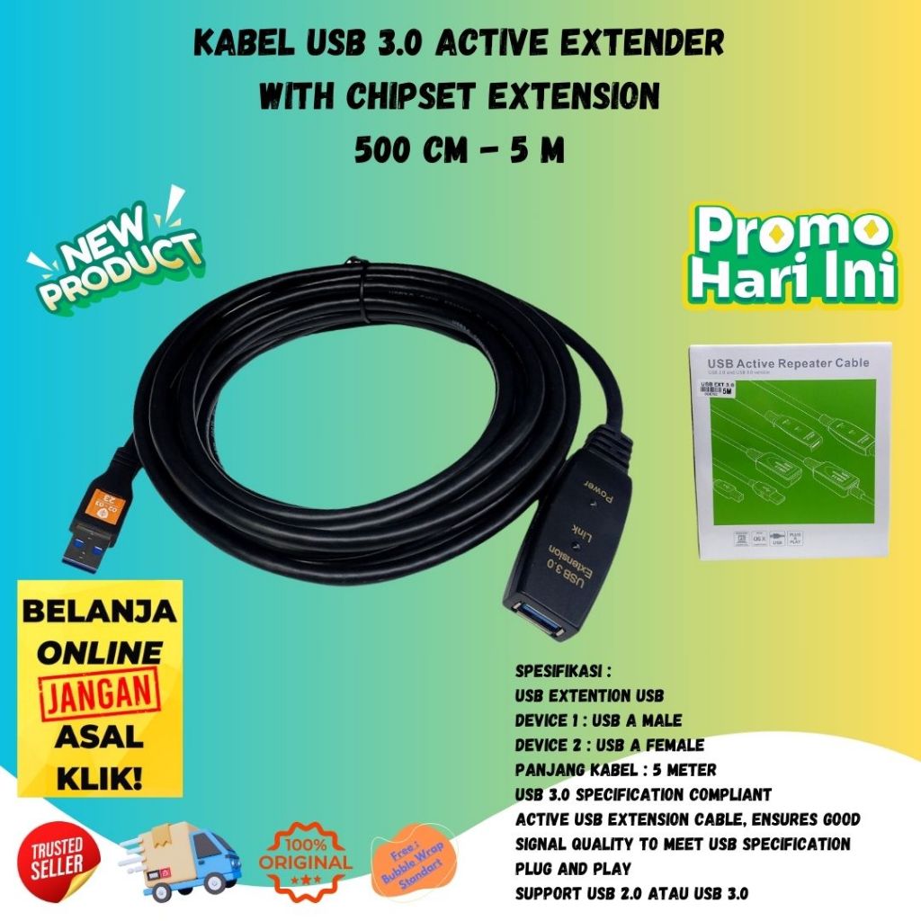 Jual Kabel USB 3.0 Active Extender with Chipset Extension 5m 500cm ...