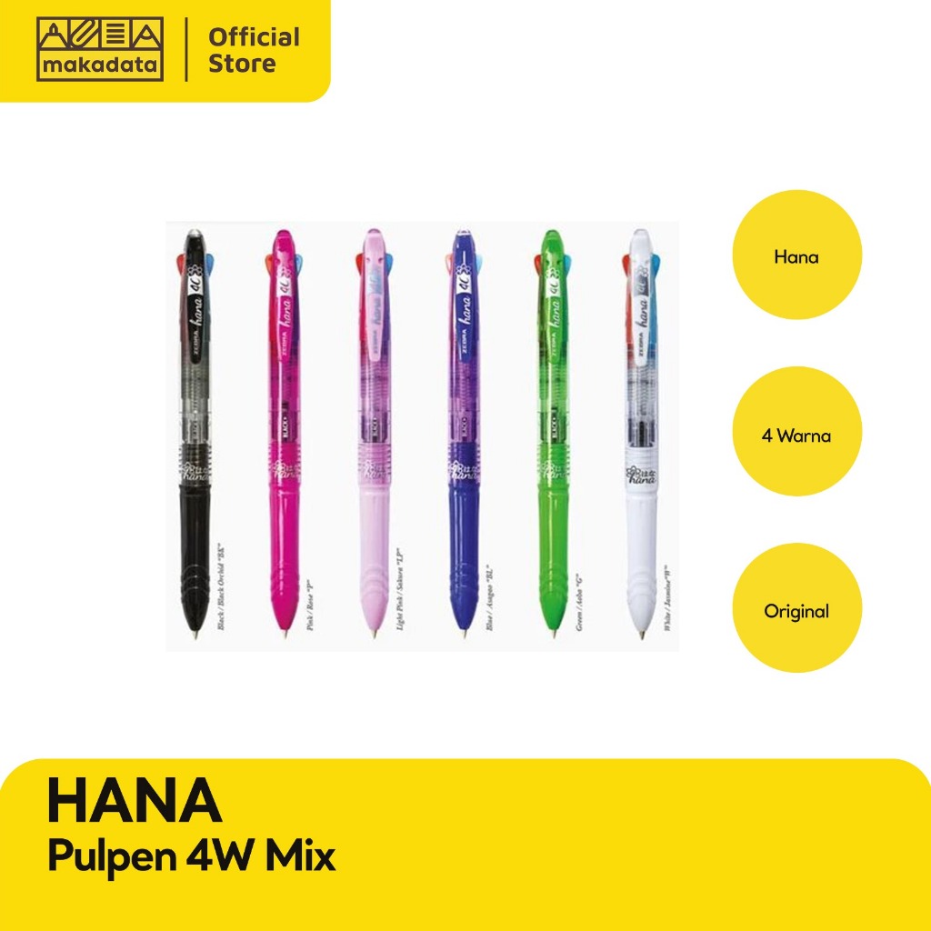 Jual BALLPOINT / BOLPEN / PULPEN HANA MIX 4 WARNA MURAH | Shopee Indonesia